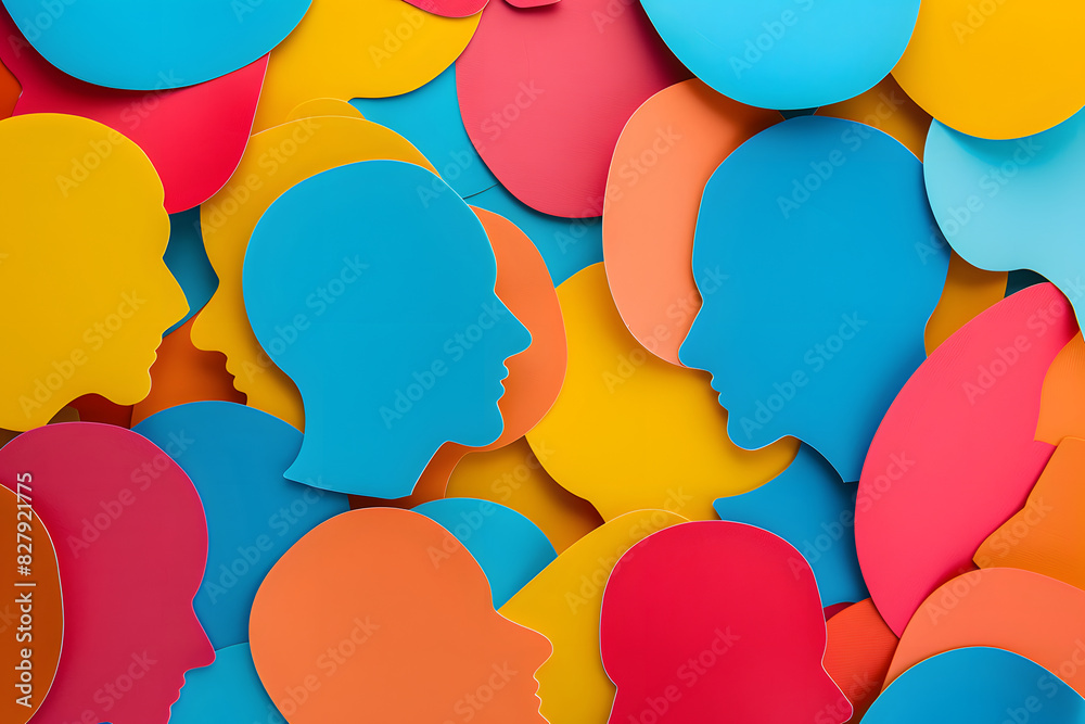 Colorful paper cutouts of people with playful design and ellipse heads ...