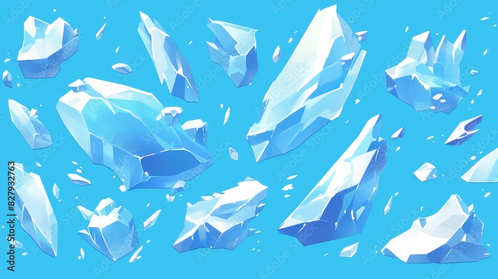 Illustrate cartoonish ice crystals resembling frozen blocks of ice or ...