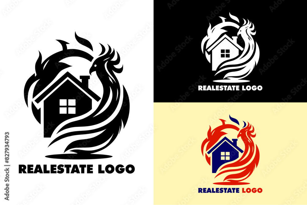 phoenix bird fire real estate logo property investment house ...