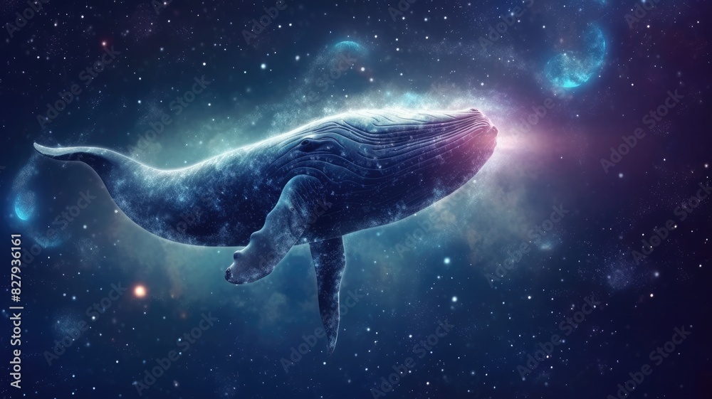 Surreal art design of a whale floating in space with a cosmic ...