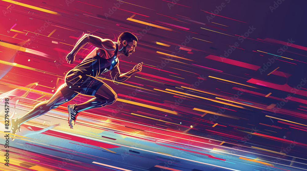 A runner sprinting on a track, detailed athletic wear and focused ...