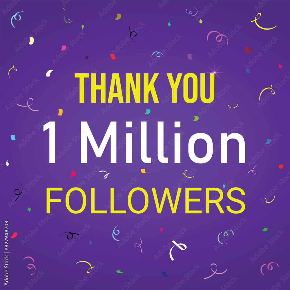Thank you 1 million or one million followers purple design concept vector illustration with ...
