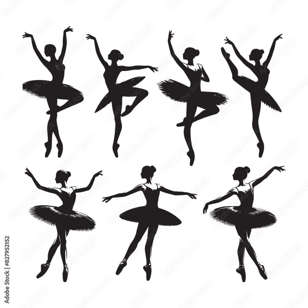 Vetor de Ballet Dancer Silhouettes Vector Illustration in Black and ...