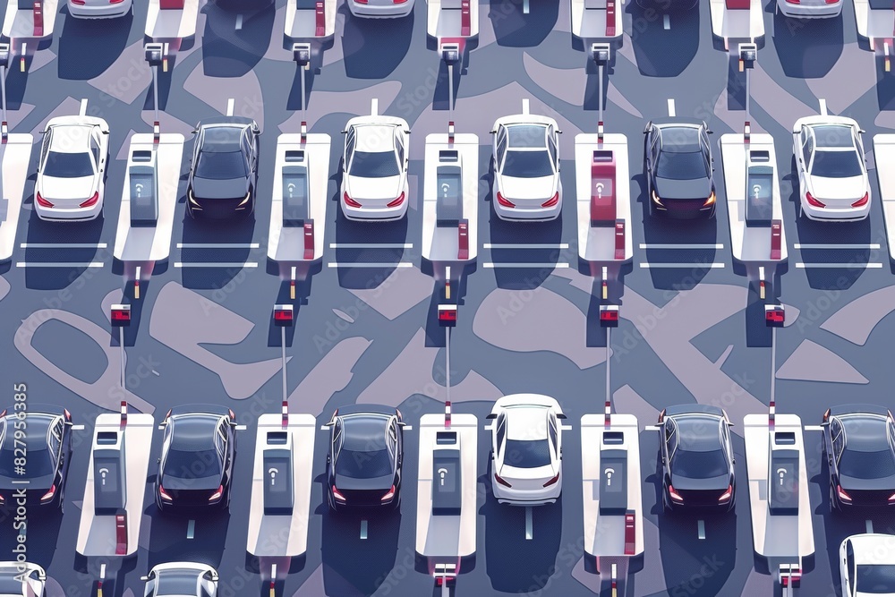 Top down perspective of a crowded urban parking lot, representing ...