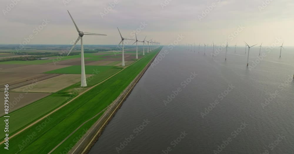Windmill park green energy from drone view, windmill offshore wind farm ...