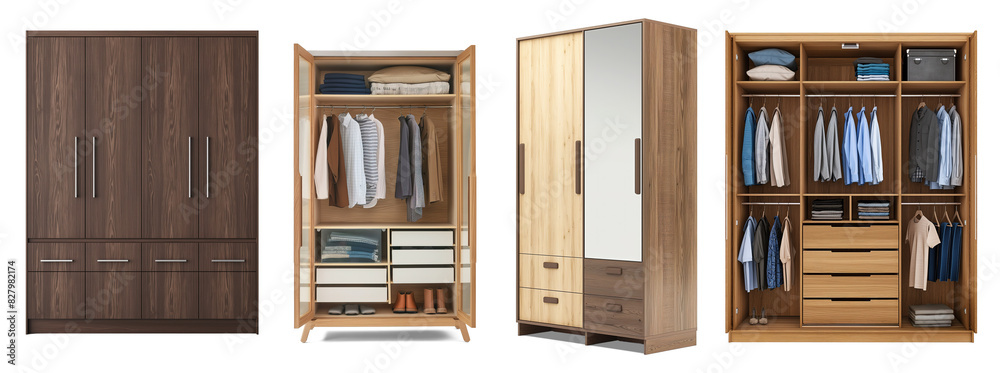 modern wardrobe collection set with clothes hanging on it PNG with ...