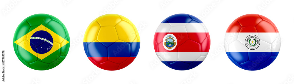 Copa America 2024 USA. GROUP D teams ball flags. Transparent background ...