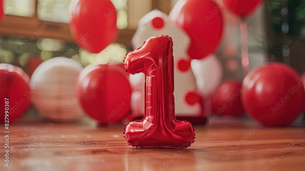 1 year old marking iconic emblem Joyful red numeral Congratulatory ...