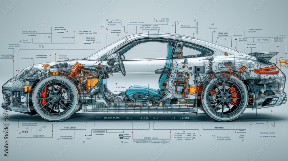 An intricate cross-section diagram of a car cleaning staff detailing ...