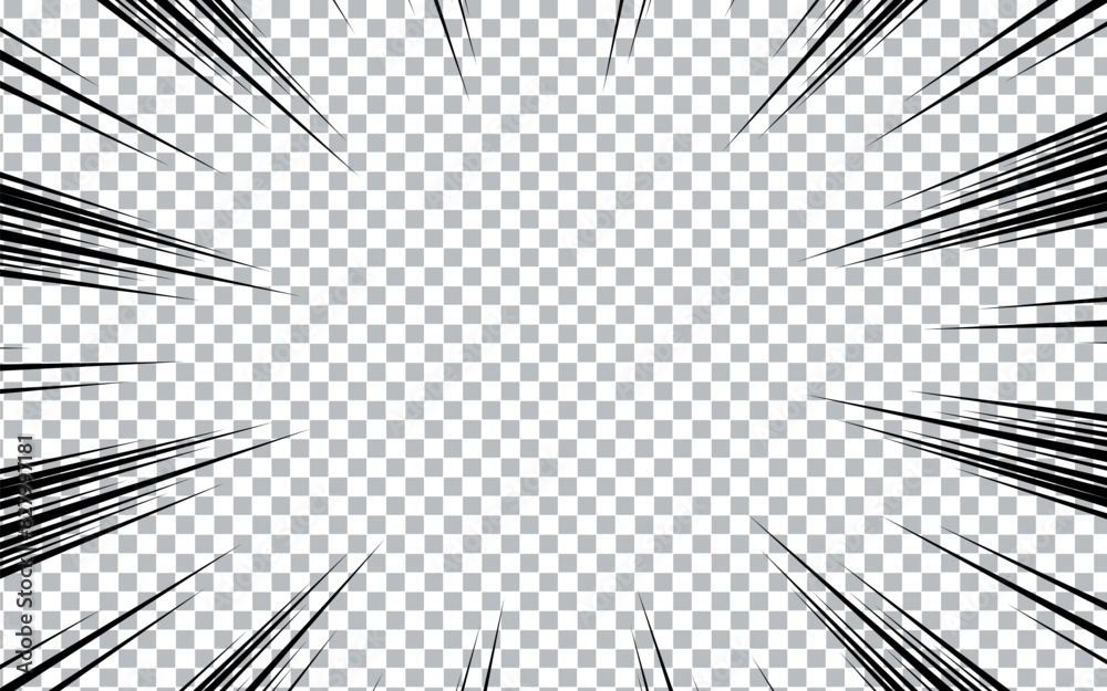 Comic manga transparent background with radial lines frame speed action ...