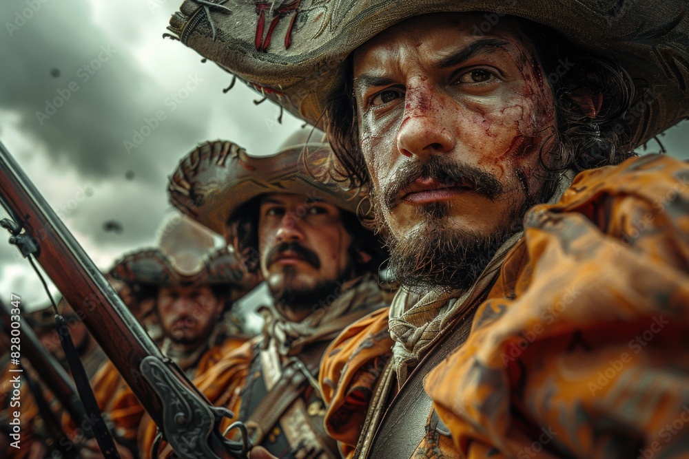 Elegant musketeer in historical attire, portraying bravery and chivalry ...