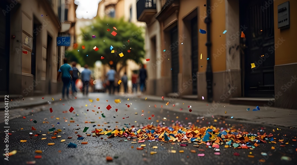 Colorful Confetti Litters the Street,festival cleanup, parade route ...