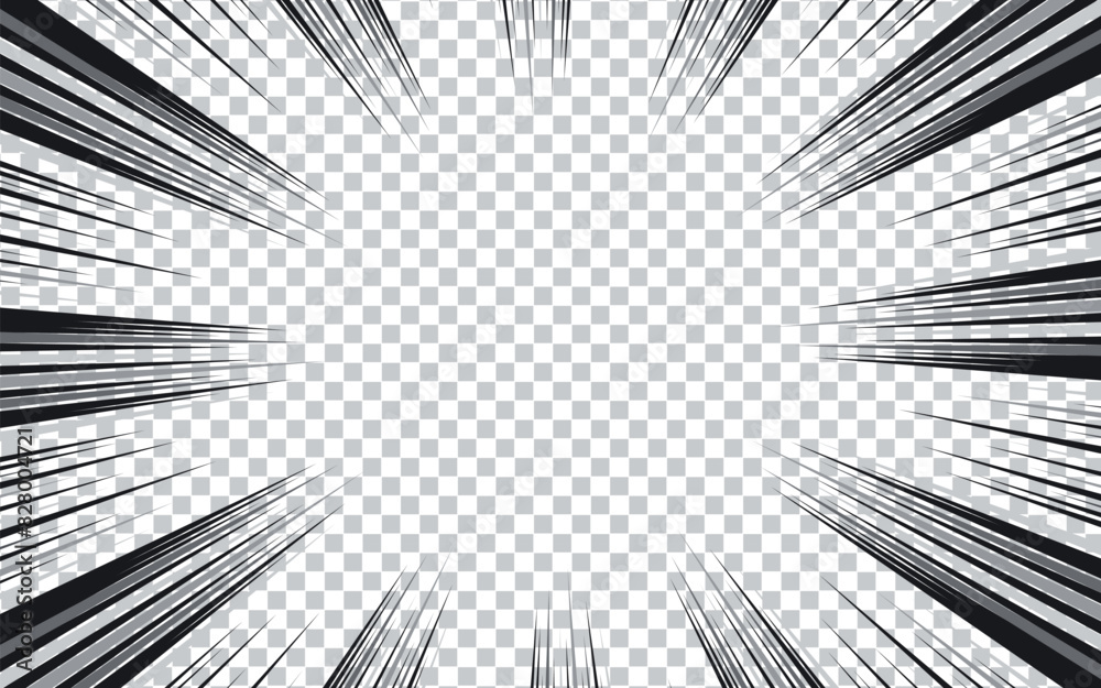 Comic manga transparent background with radial lines frame speed action ...
