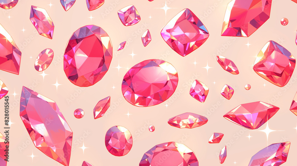 kawaii illustration of pink diamonds background, cute wallpaper, gem ...