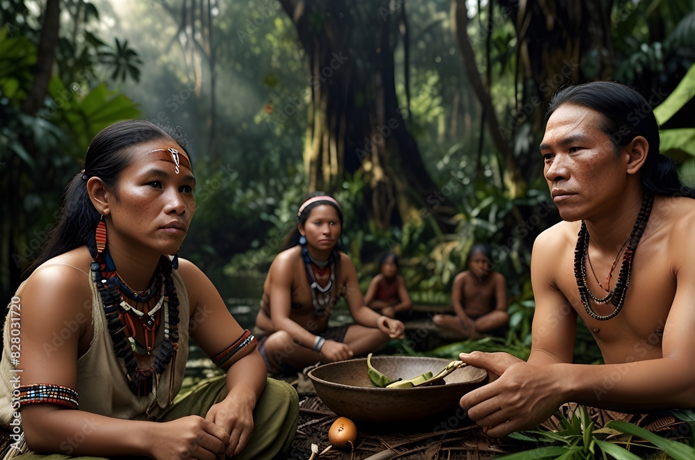 Indios del amazonas en medio de la selva y en la ciudad Stock Photo ...
