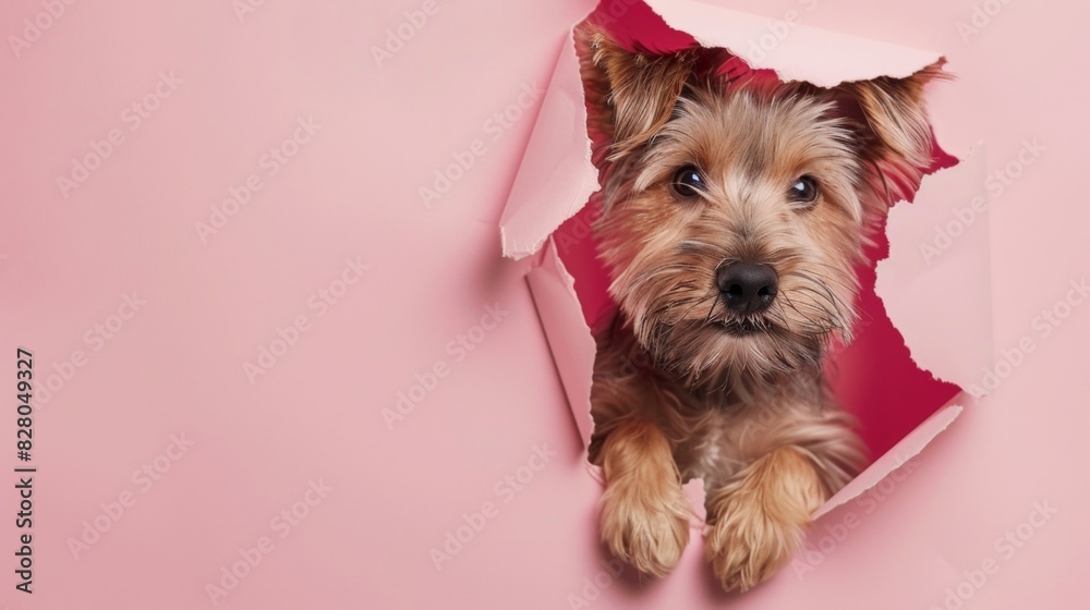 Cute dog peep through paper hole with plain background. Stock Photo ...