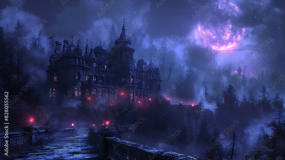 illustration of a haunted mansion shrouded in mist with creaking ...