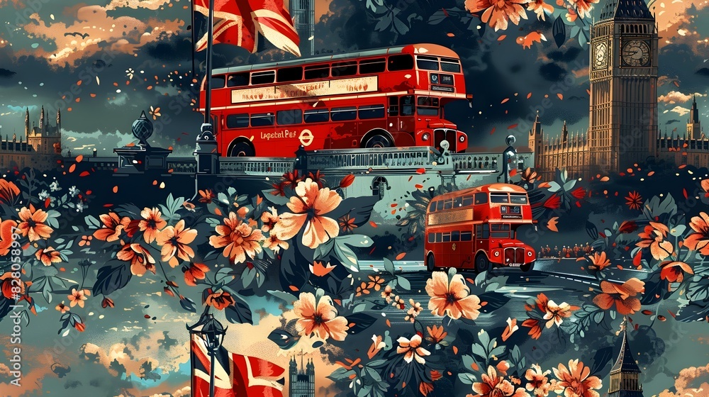 Classic British Elegance A Fabric Design Inspired by Iconic UK Symbols ...