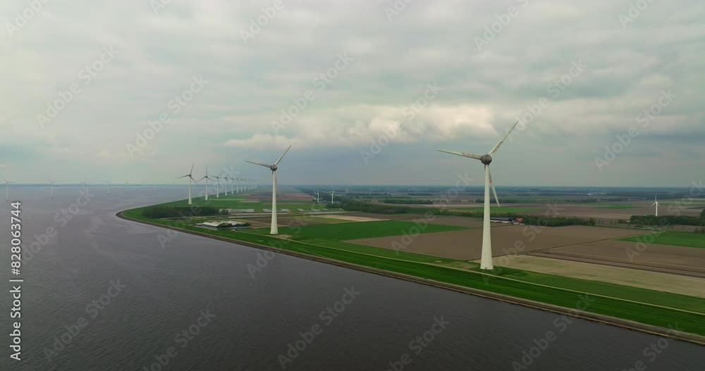 Windmill park green energy from drone view, windmill offshore wind farm ...