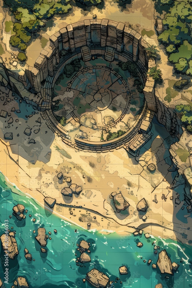 Ancient Arena on a Sinking Island Battle game map fantasy dnd ...