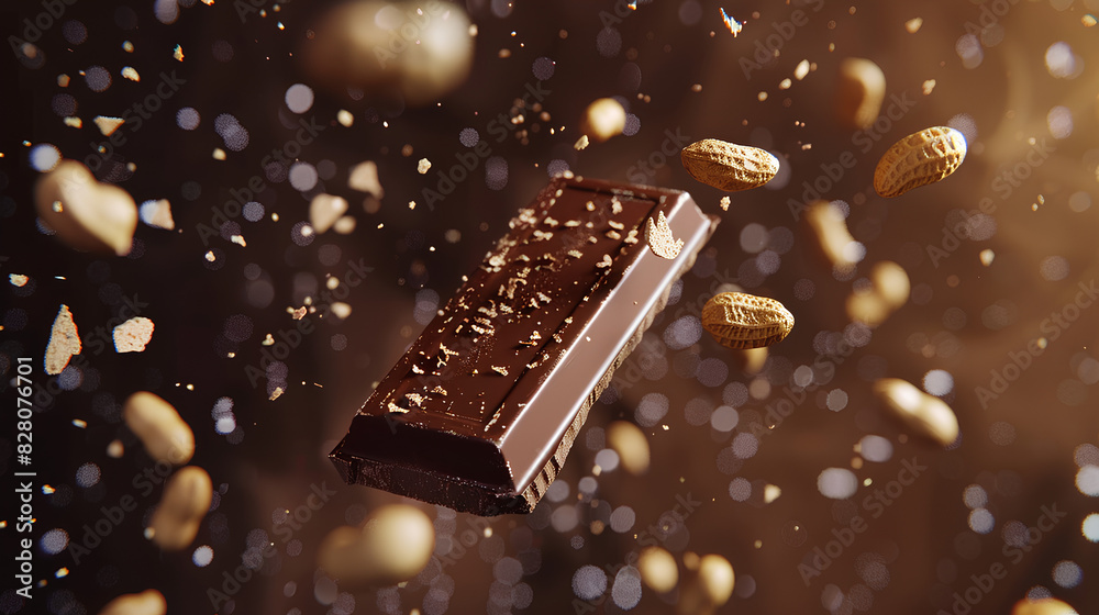 Chocolate bar wafer falling with choc flake in the air isolated on ...