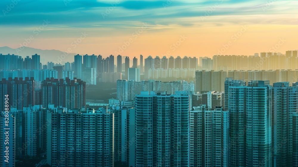 Featuring a wide expanse of mid-rise buildings with occasional high ...