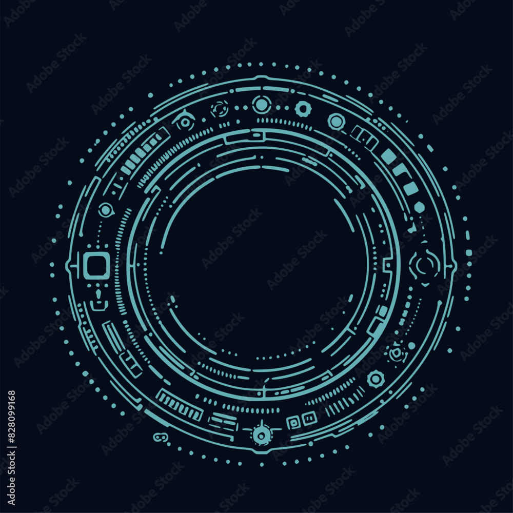 HUD circle round frame and border vector, aim control and digital ...