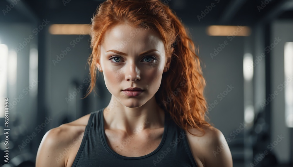young attractive redhead woman fitness trained lifestyle portrait on ...