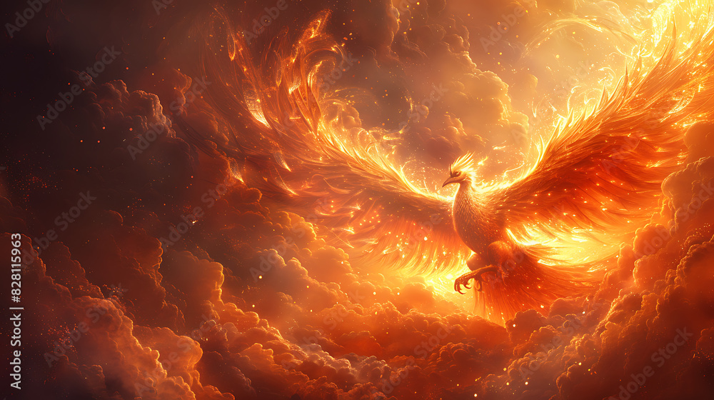 illustration of mythical creature known phoenix fiery plumage radiant ...