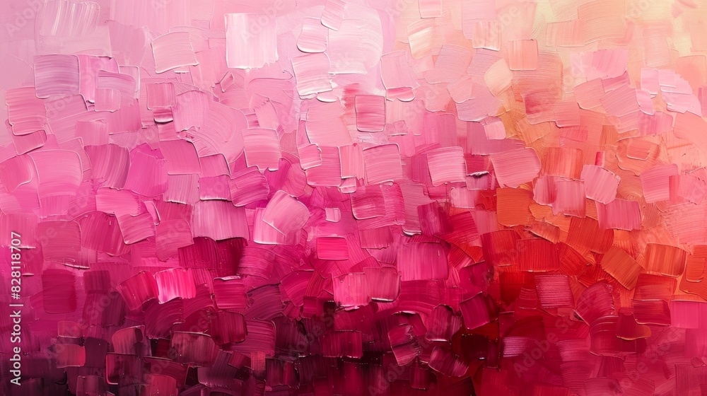 Abstract painting using blocks of pink color to create depth and ...