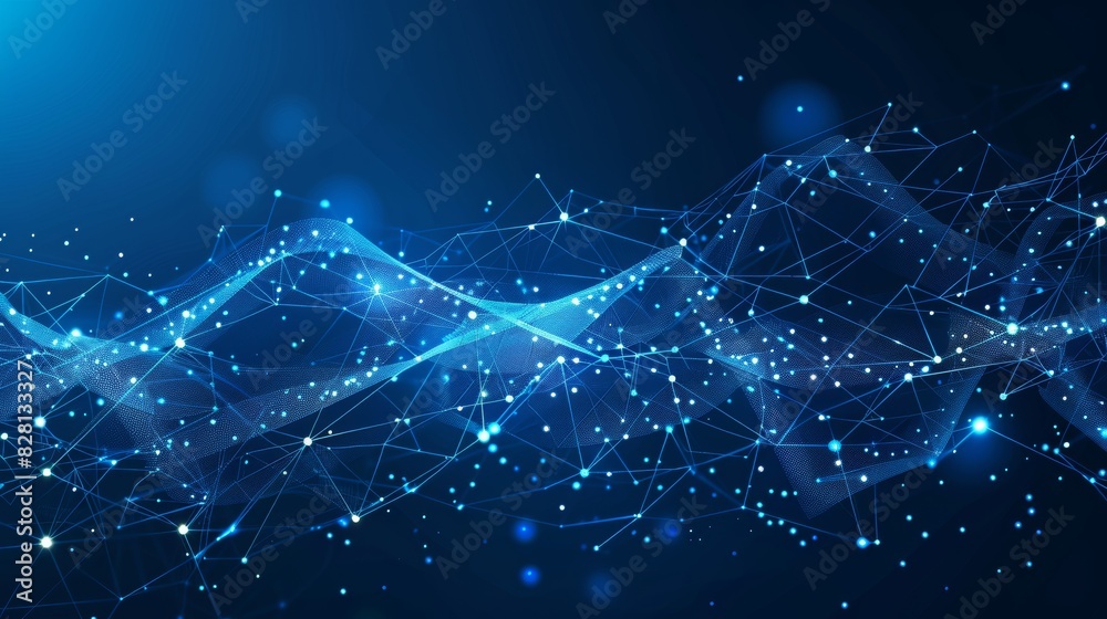 Abstract Technology Background With Blue Glowing Connection Lines And Dots Against A Dark Blue