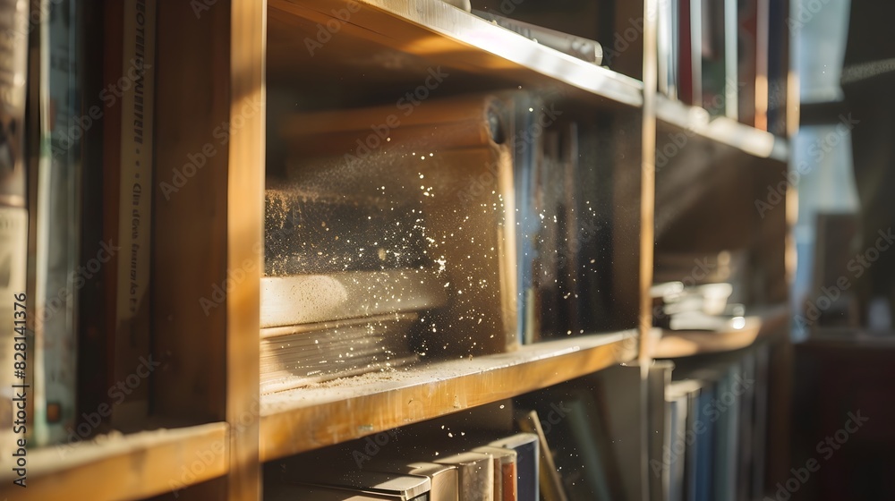 Accumulated Dust on Bookshelf: A Testament to Neglected Home Hygiene ...