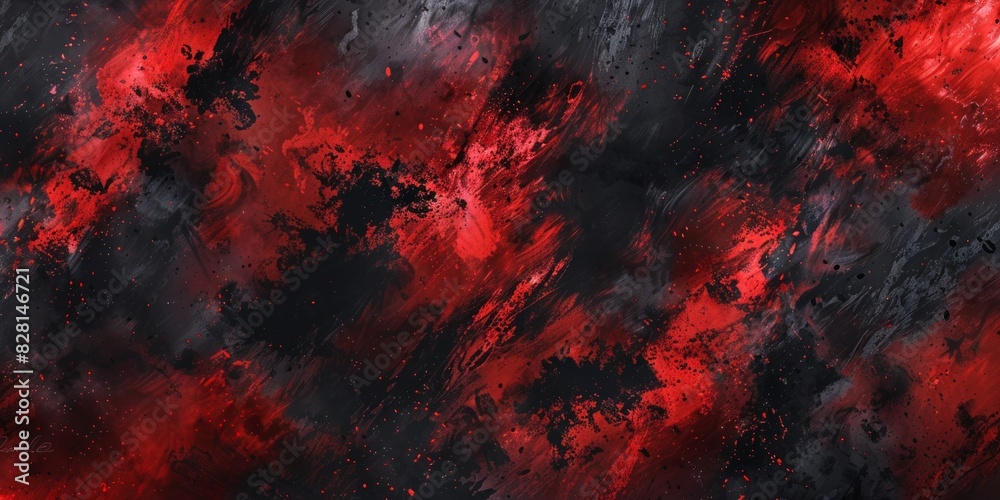 Dynamic abstract painting with a dramatic black and red color scheme ...
