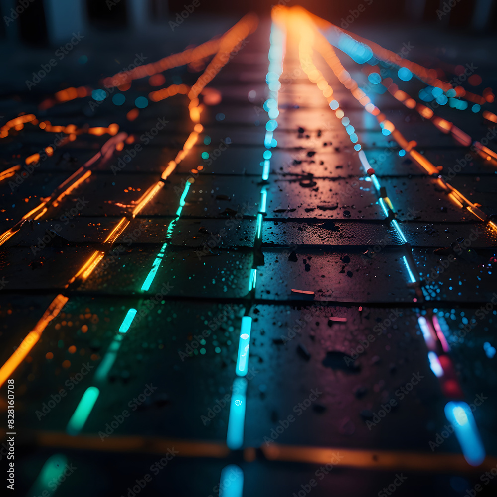 bokeh photography of (neon blinding floor lighting), forcefully ...