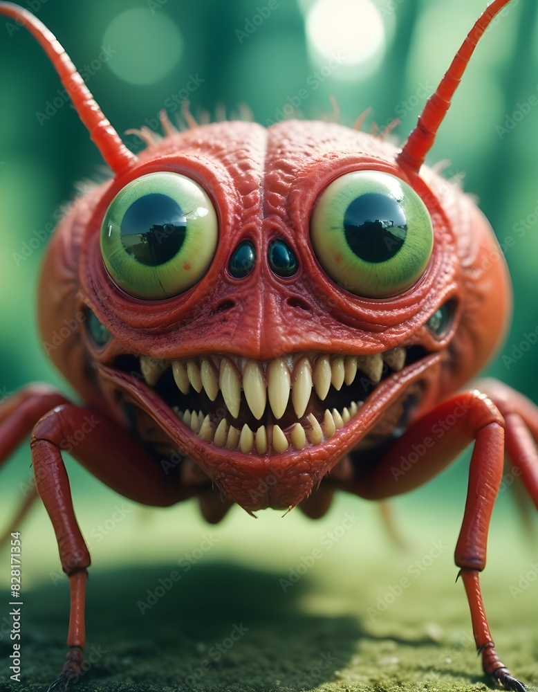Virtual model of a mutant insect, close-up of details. eyes, mustache ...