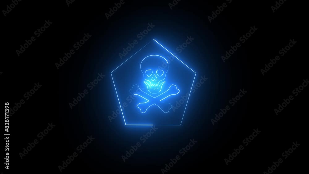Poisonous neon sign skull icon and toxic warning sign animated ...