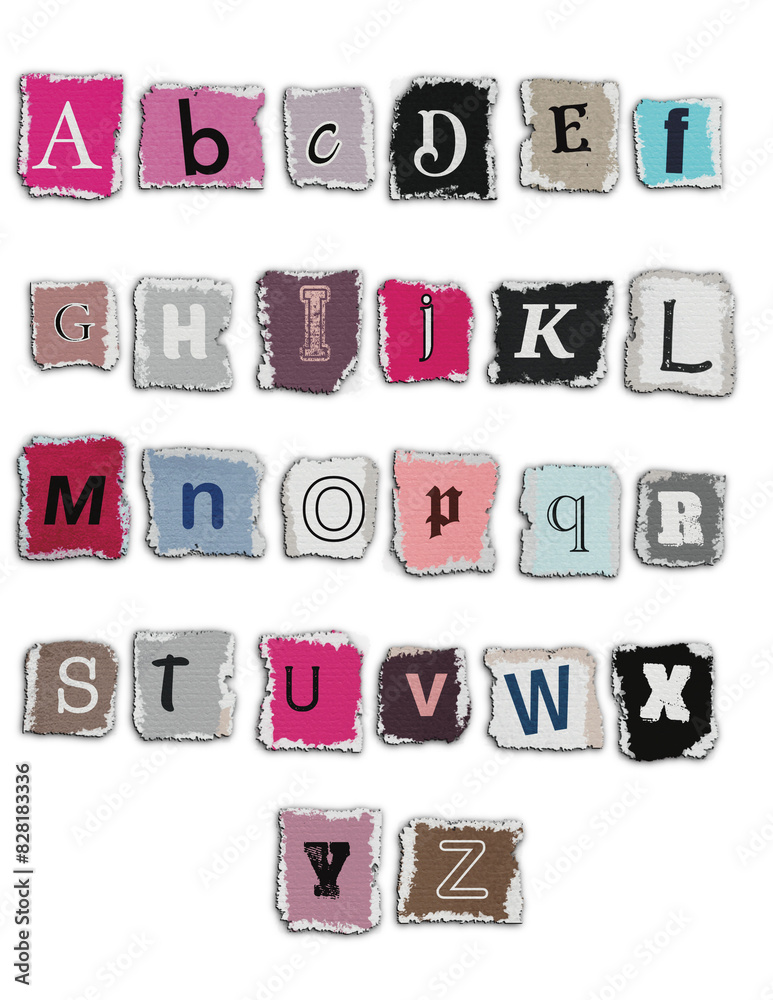 hyper realistic colorful paper cut out ransom letters set, 3d ...