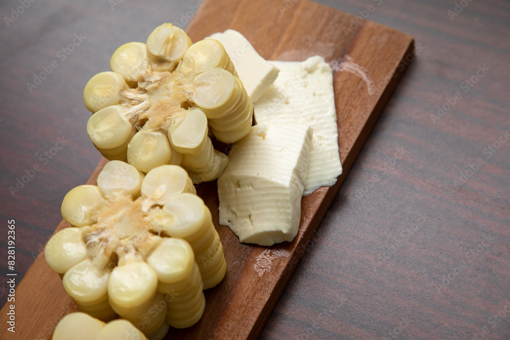 Cooked corn with pieces of un salted cheese andean food peru peruvian ...