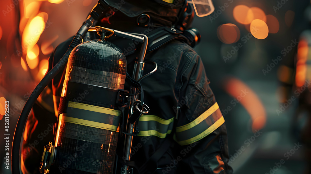 High-contrast image of a firefighter in gear, with light and shadow ...