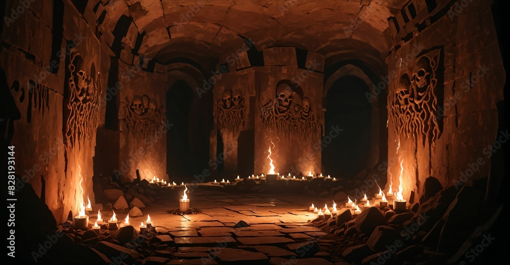 ภาพประกอบสต็อก underground catacombs medieval fantasy dark tomb with ...