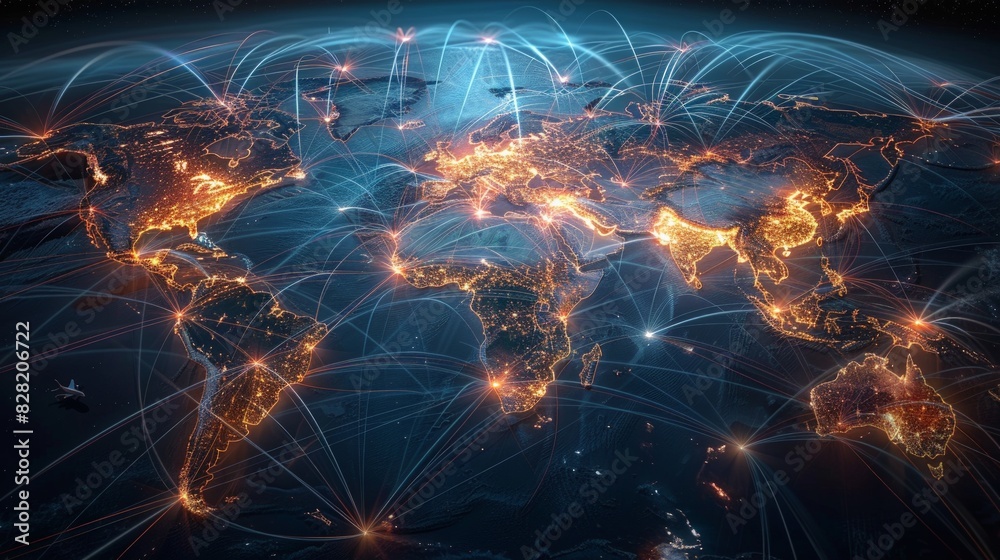 Global Air Routes: Capture a map displaying global air routes with ...