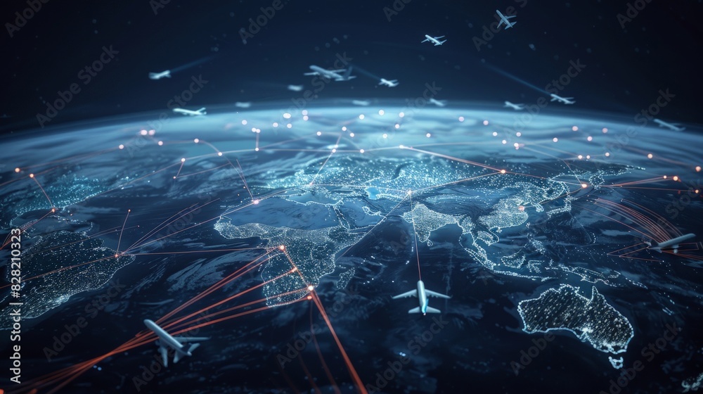 Global Air Routes: Capture a map displaying global air routes with ...