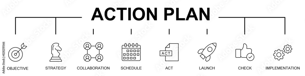 Action plan banner icons concept . vector illustration. objective ...