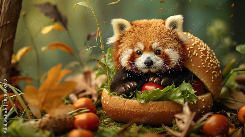 creative cute red panda house in hamburger shape, there is a lovely red ...