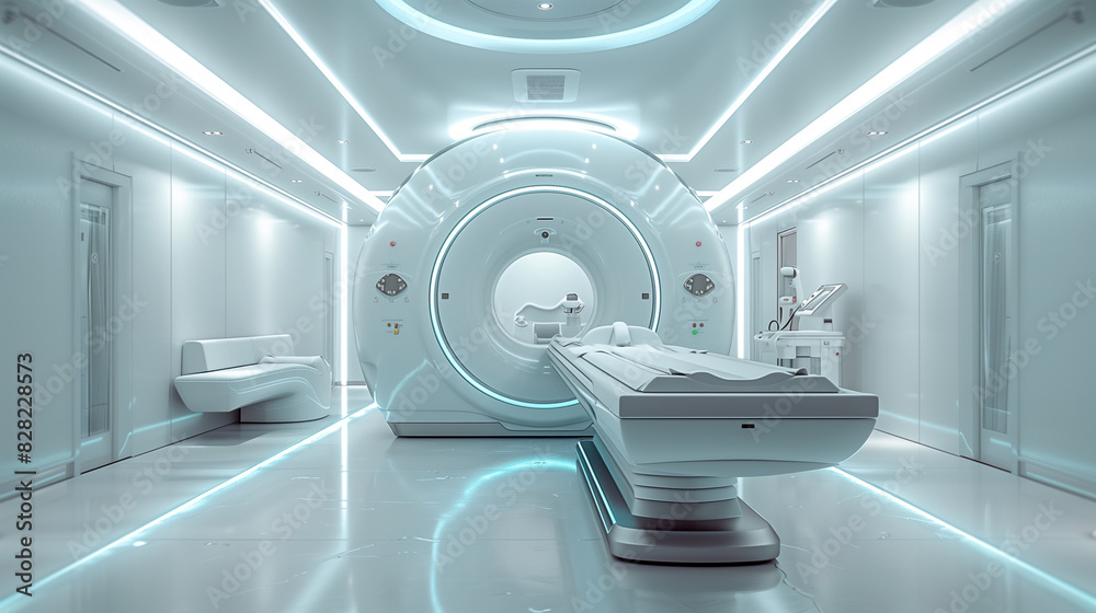 MRI scan machine, clean room, modern and futuristic robot, health ...