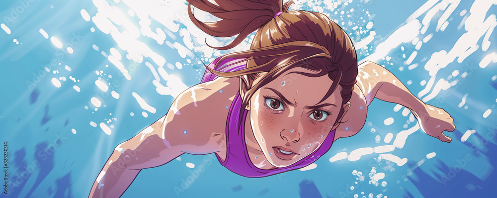 Female diver participating in the Olypmpic games entering the pool ...