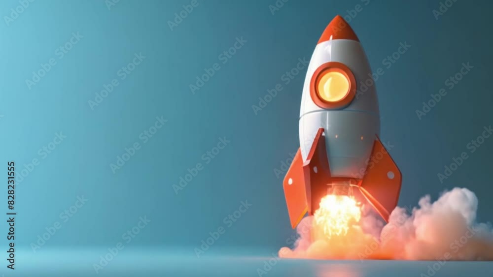 3d rocket emoji taking off and launching with flames and smoke with ...