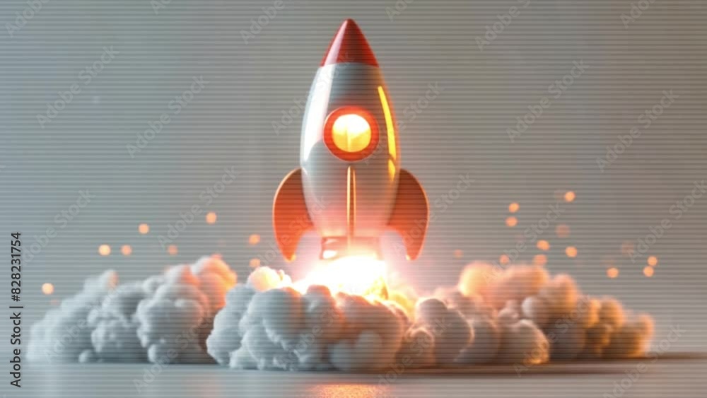 3d rocket emoji taking off and launching with flames and smoke ...