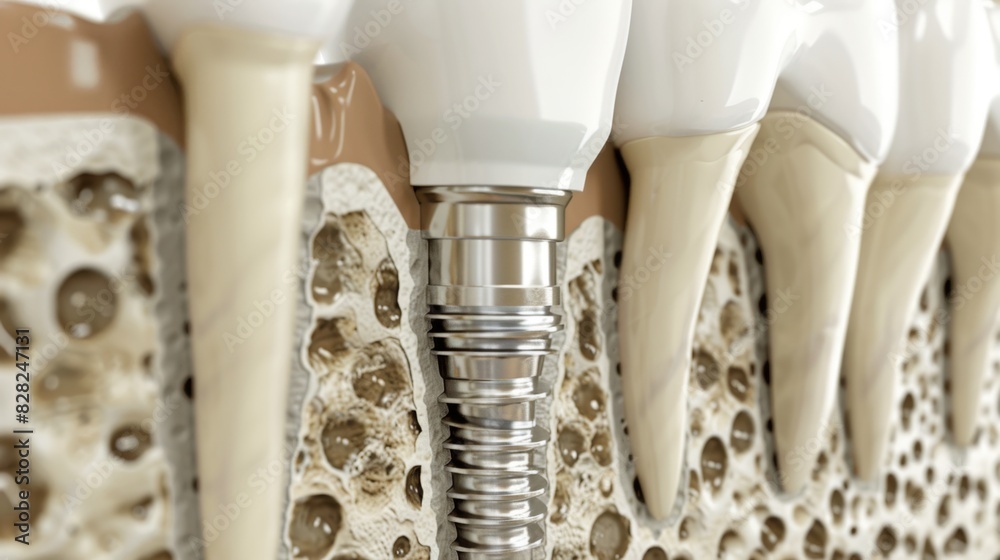 Close-Up Cross-Section View of Tooth Structure and Dental Implant ...
