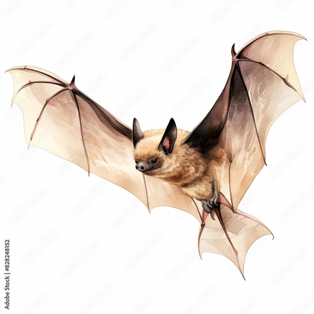 Flying bat watercolor clipart illustration on white background Stock ...